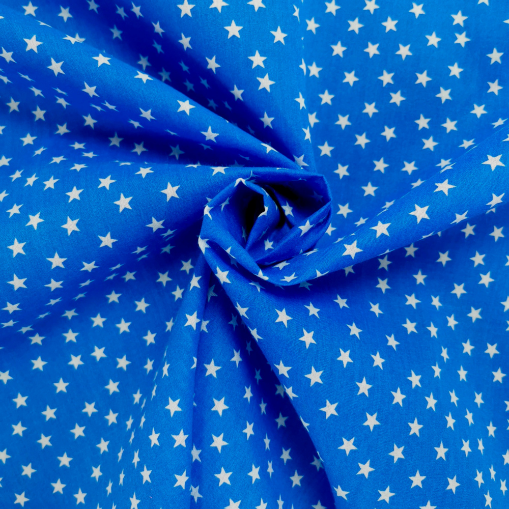 Star Print Polycotton White Stars on Royal Blue